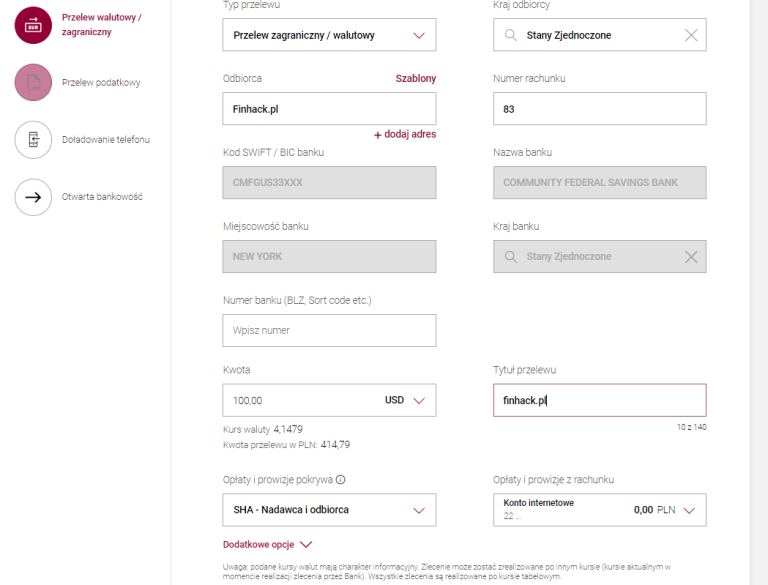 Przelew zagraniczny w Alior Banku - Finhack